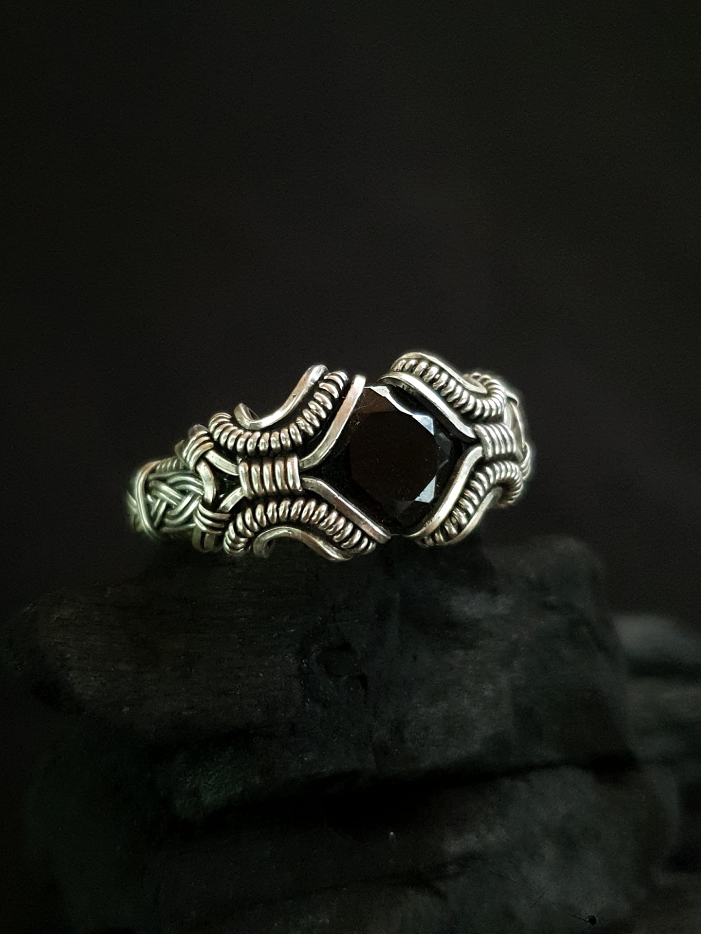 Black Spinel & Silver Ring - Unalome Silver Design